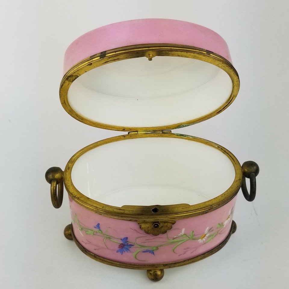 Antique French Hand Painted Birds Porcelain Gilt Bronze Jewelry or ...