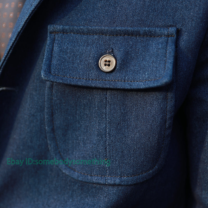 Men's British Style Business Denim Blue Jacket Vintage Lapel Safari ...