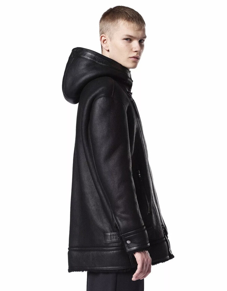 $2,956 DIESEL BLACK GOLD Cowhide Shearling Lambskin Leather Hooded ...