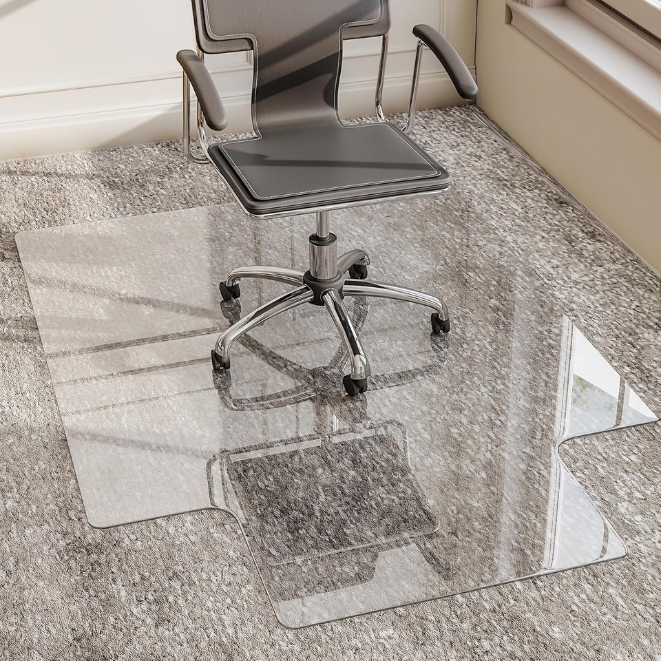 GLSLAND Irregular Tempered Glass Floor Mat - 45" X 53" Office Chair Mat ...