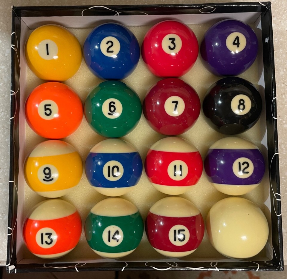 CLEANED & POLISHED ARAMITH “PREMIER” POOL BALLS WITH 8 BALL RACK & 9 ...