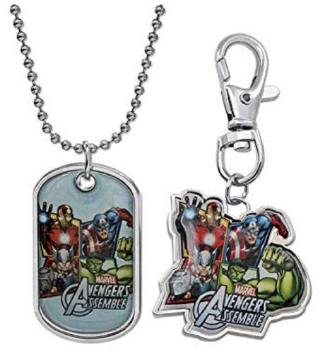 The Avengers Key chain and Dog Tag Necklace Marvel Comics Gift Set in ...