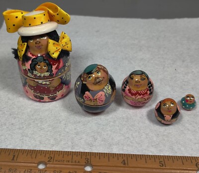 5pc Russian Matryoshka Nesting Dolls Hand Painted 3" Signed Rare ...