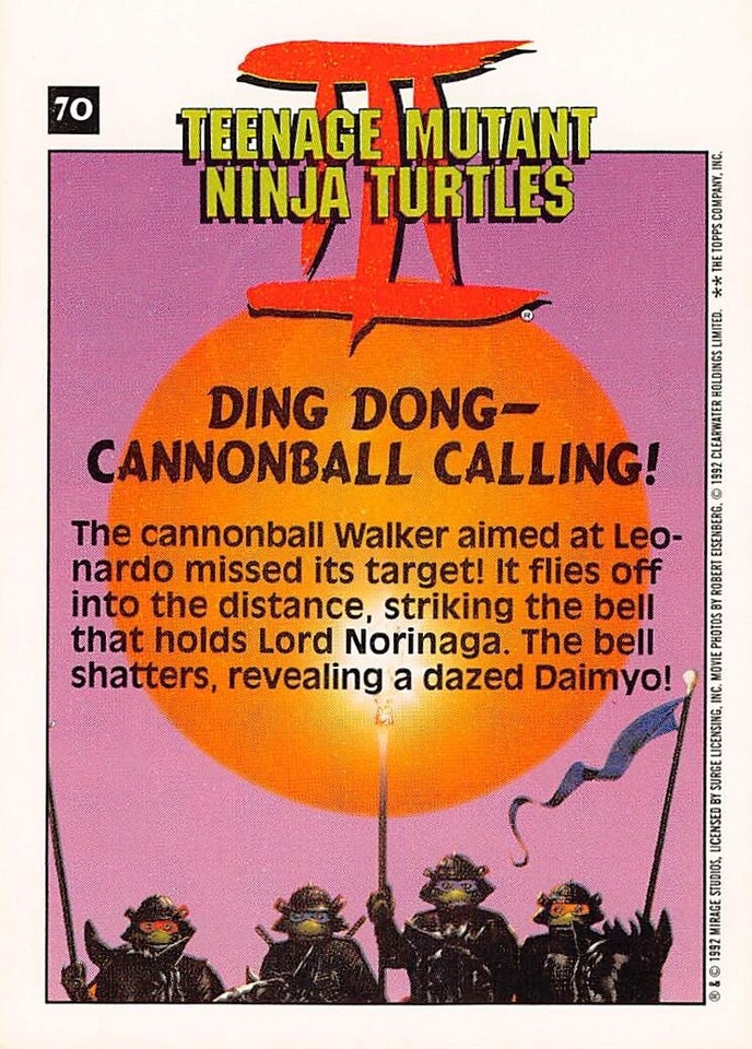 1992 Topps Teenage Mutant Ninja Turtles III #70 Ding Dong Cannonball ...