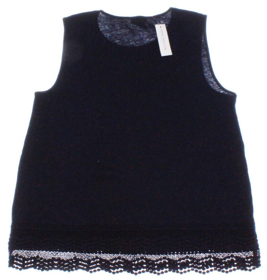 NWT - ANN TAYLOR Women's 'SCALLOPED BOTTOM' Navy Blue SLEEVELESS TANK ...