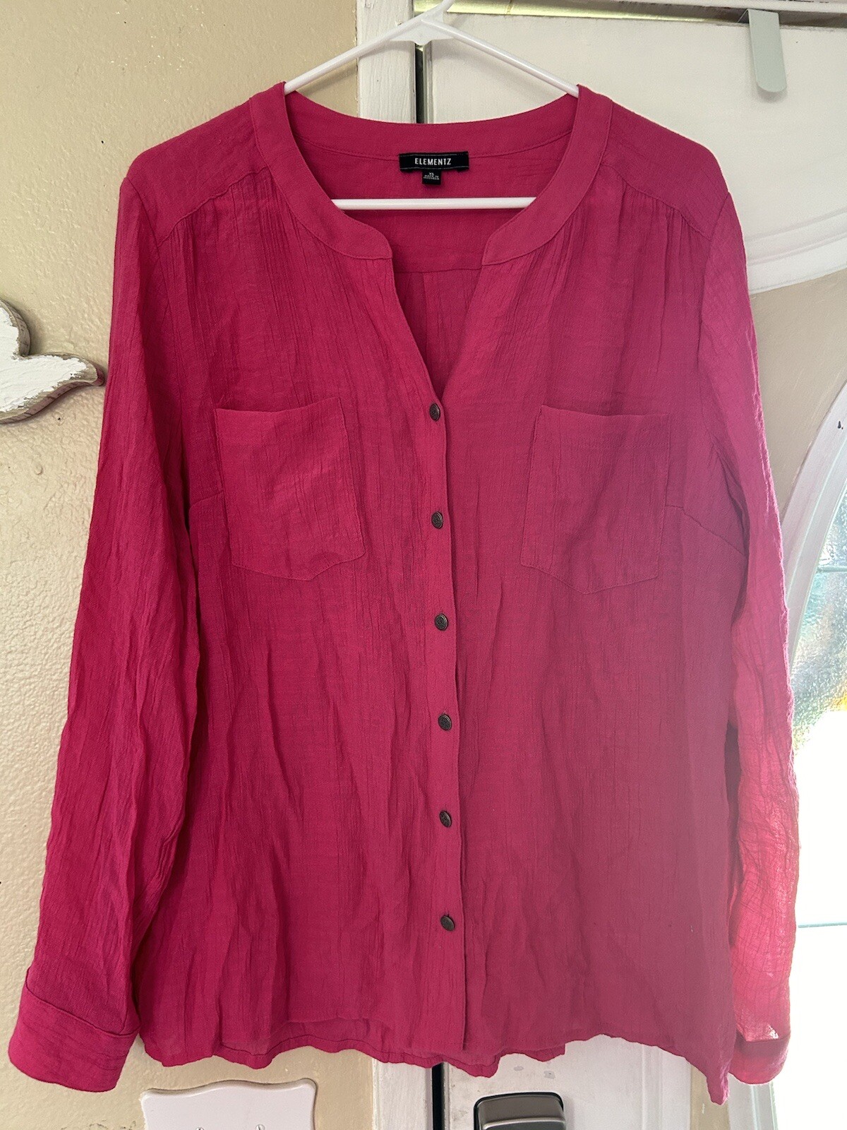 Womens Xl Beight Pink Long Sleeve Button Down Top Blouse | eBay