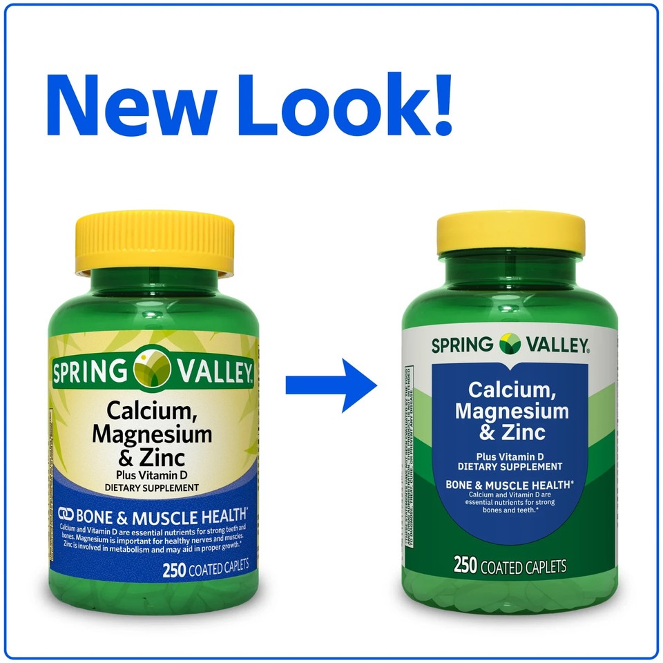 Spring Valley Calcium Magnesium & Zinc Plus Vitamin D3 Coated Caplets ...