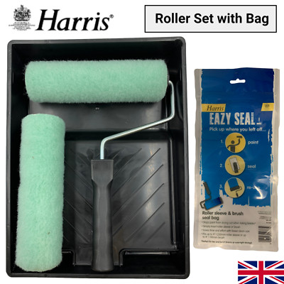 Harris Paint Roller Tray Set 2x Sleeves Rollers Storage Brush Bag DIY ...