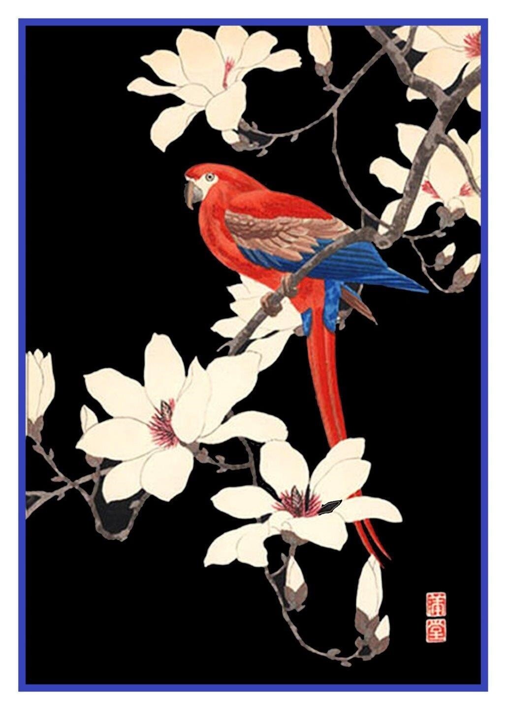Japanese Asian Red Macaw Bird Counted Cross Stitch Chart Pattern | eBay