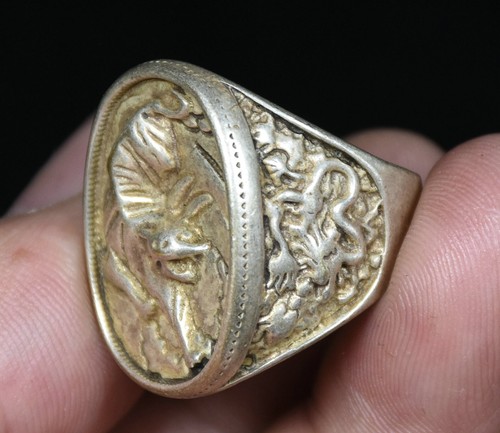 1" Old Chinese Miao Silver Feng Shui 12 Zodiac Year Tiger Dragon ...
