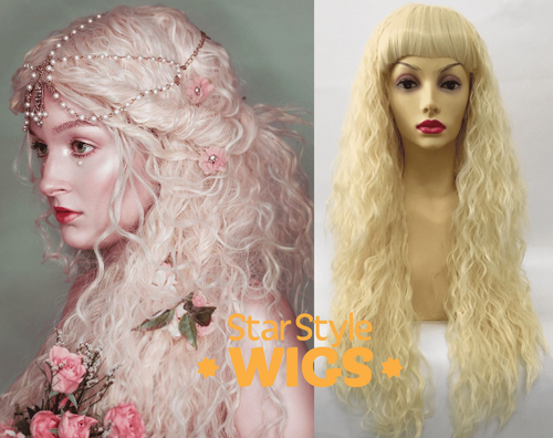 DELUXE LONG BLONDE WAVY CRIMPED FAIRY QUEEN MAIDEN COSPLAY FANTASY ...