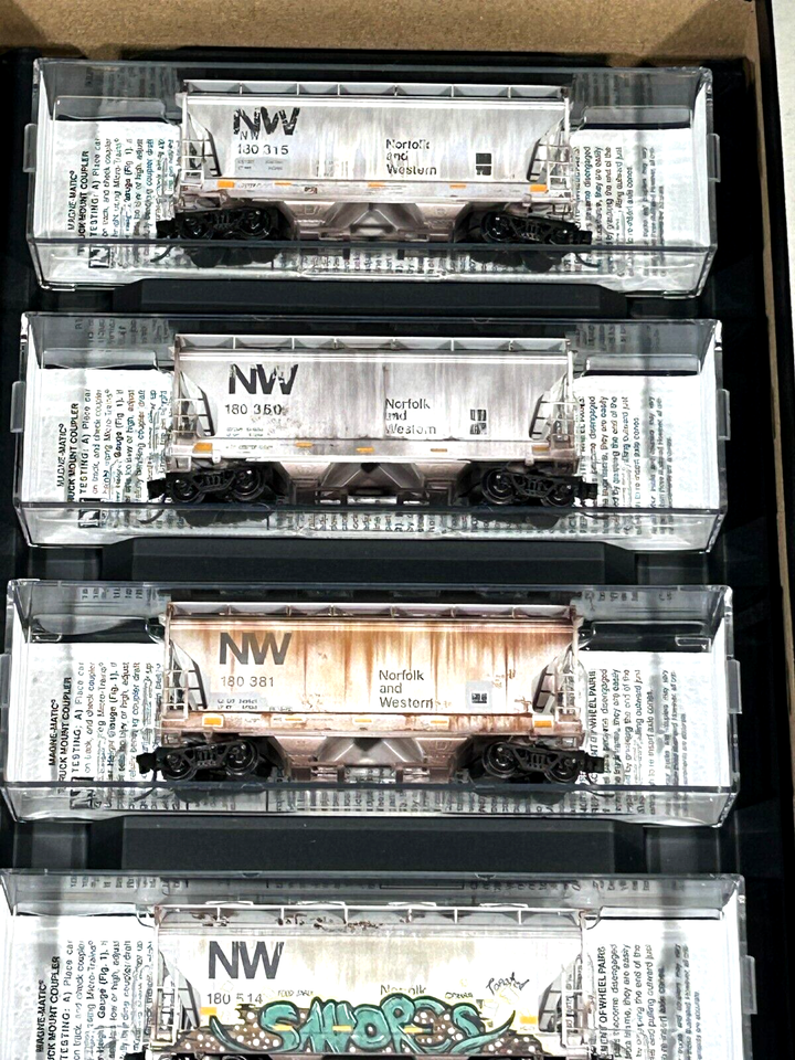 MICRO-TRAINS N SCALE 2 BAY COVERED HOPPER CAR WEATHERED 4/PK N&W ...