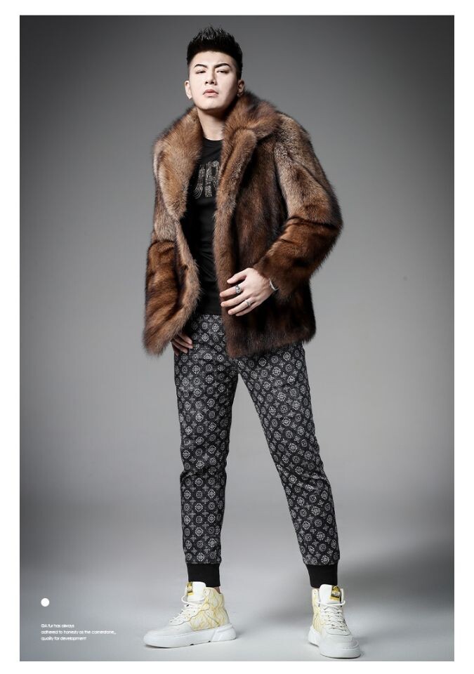 Winter Mink Coat Men's Mink Fishing Mink Fur Collar Plus Thick Warm Fur ...