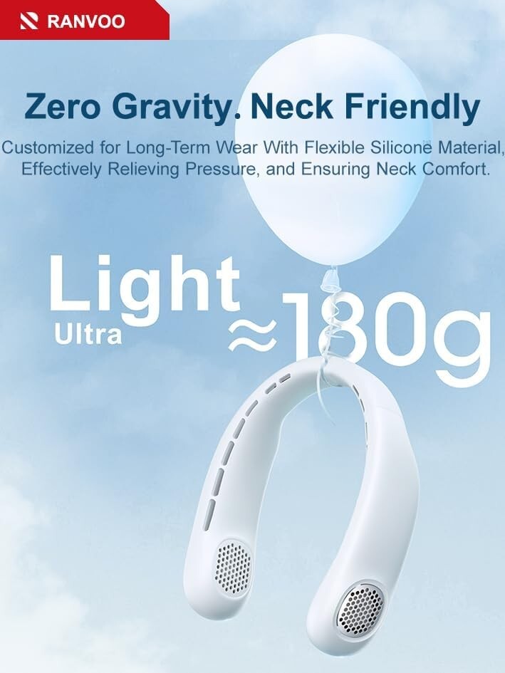 RANVOO 2024 Newest Ultra Lightweight Neck Fan Hands Free Bladeless ...