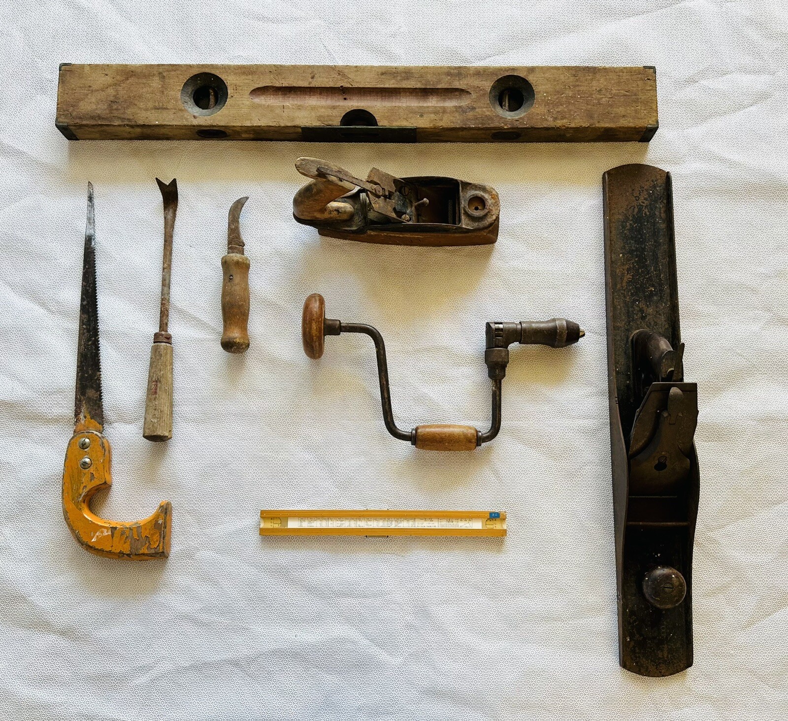 Vintage Hand Tools Lot Of 8, Planers, Level, Drill, Saw, Ruler | eBay