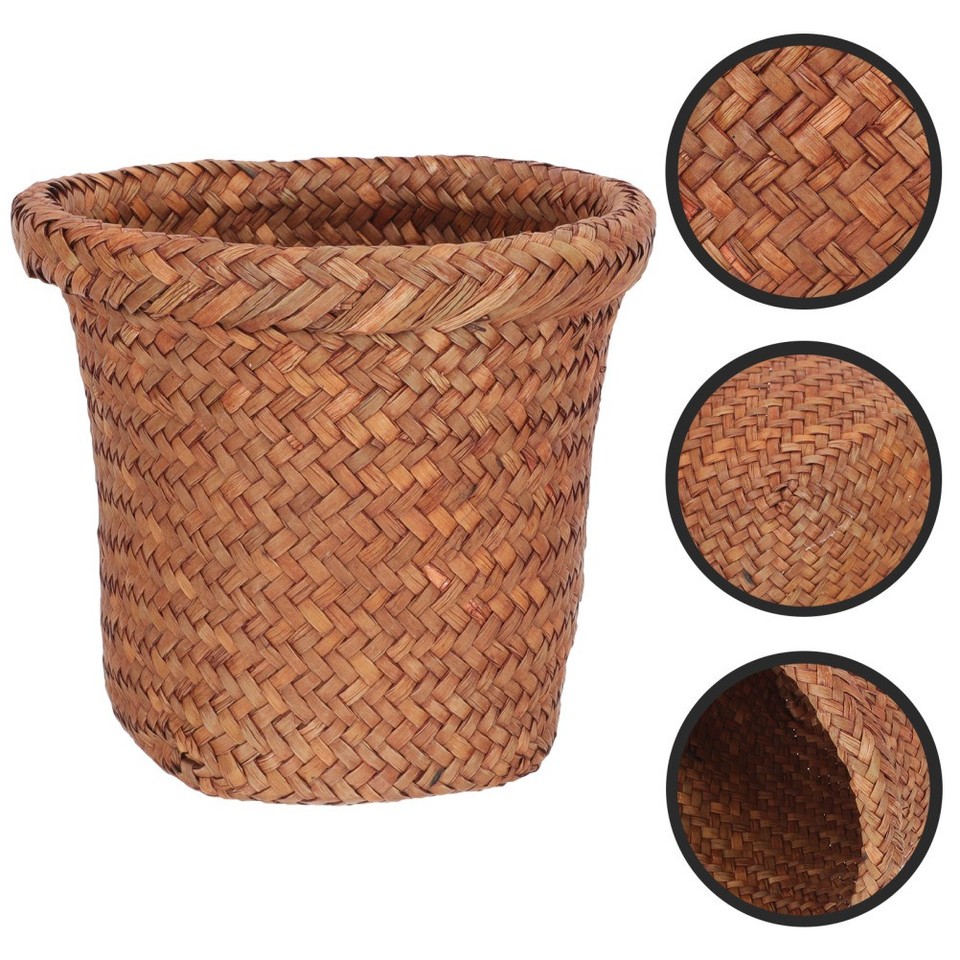 Household Trash Bucket Woven Waste Basket Bedroom Decorative Can | eBay ...