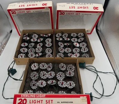 3 Boxes MCM Vintage Christmas Silver Snowflake Light Reflectors Red ...