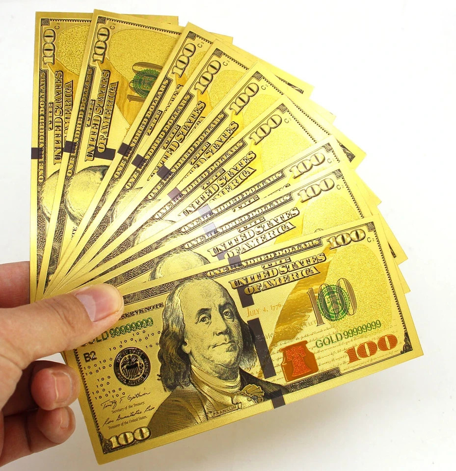 Lots 10 Pcs Gold Banknotes USA $100 dollar Paper Money Collection Bill ...