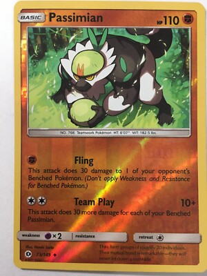 POKEMON PASSIMIAN 73/149 SUN & MOON BASE SET UNCOMMON REVERSE HOLO NEAR ...