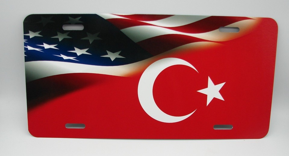 TURK TURKISH TURKIYE FLAG AMERICAN FLAG METAL CAR NOVELTY LICENSE PLATE ...