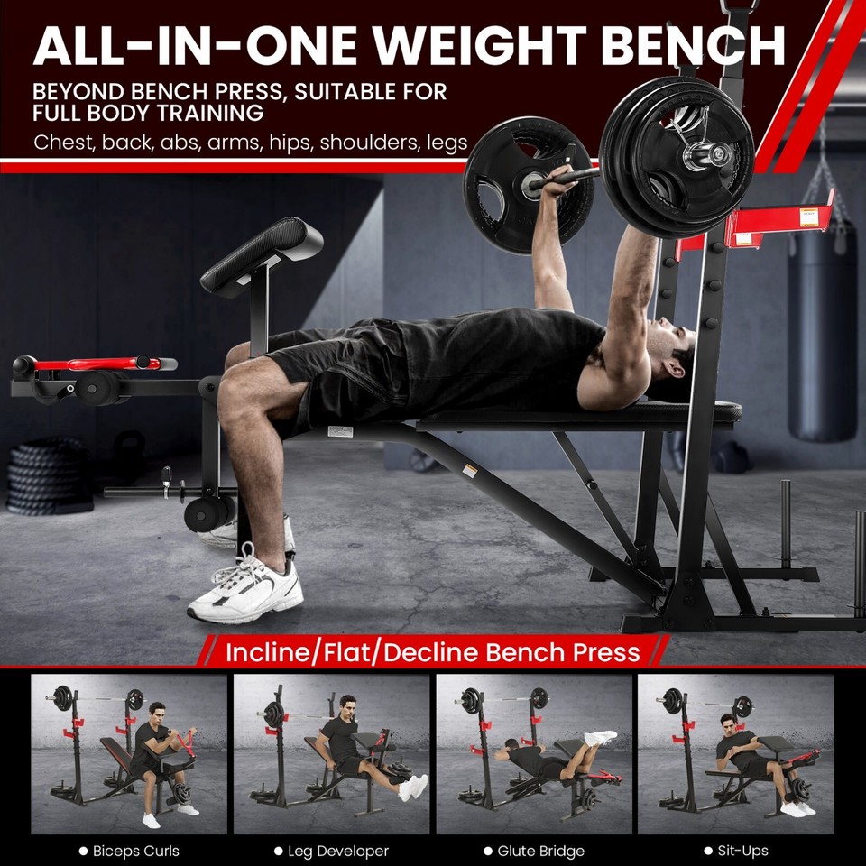 900lbs Adjustable Olympic Weight Bench Set Full Body Exercise Bench ...