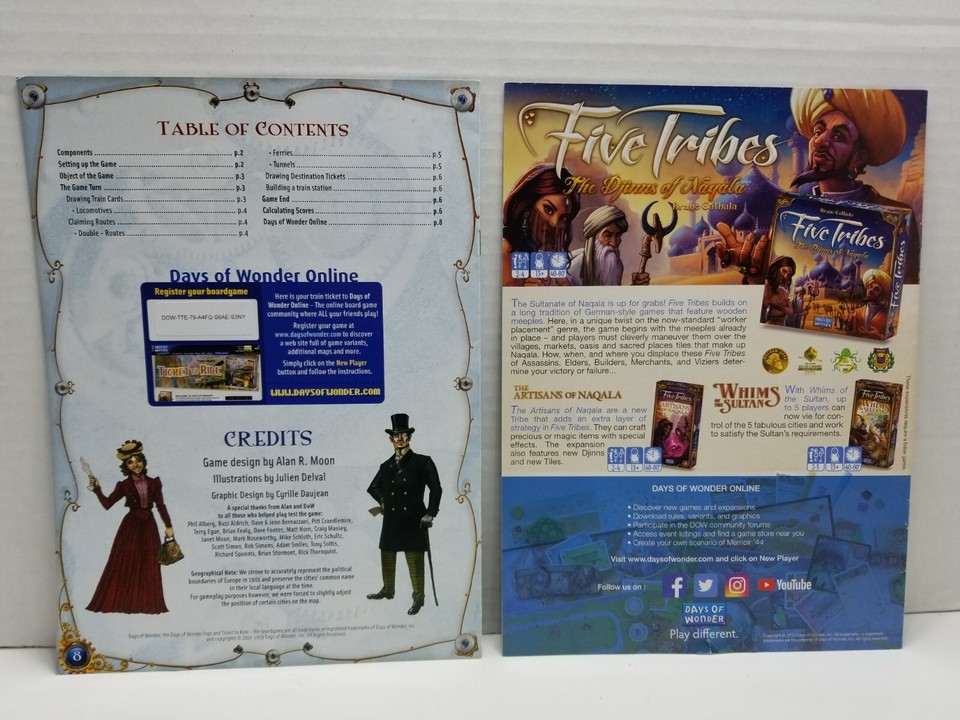 Ticket To Ride Europe Instruction Manual And Days Of Wonder Game ...