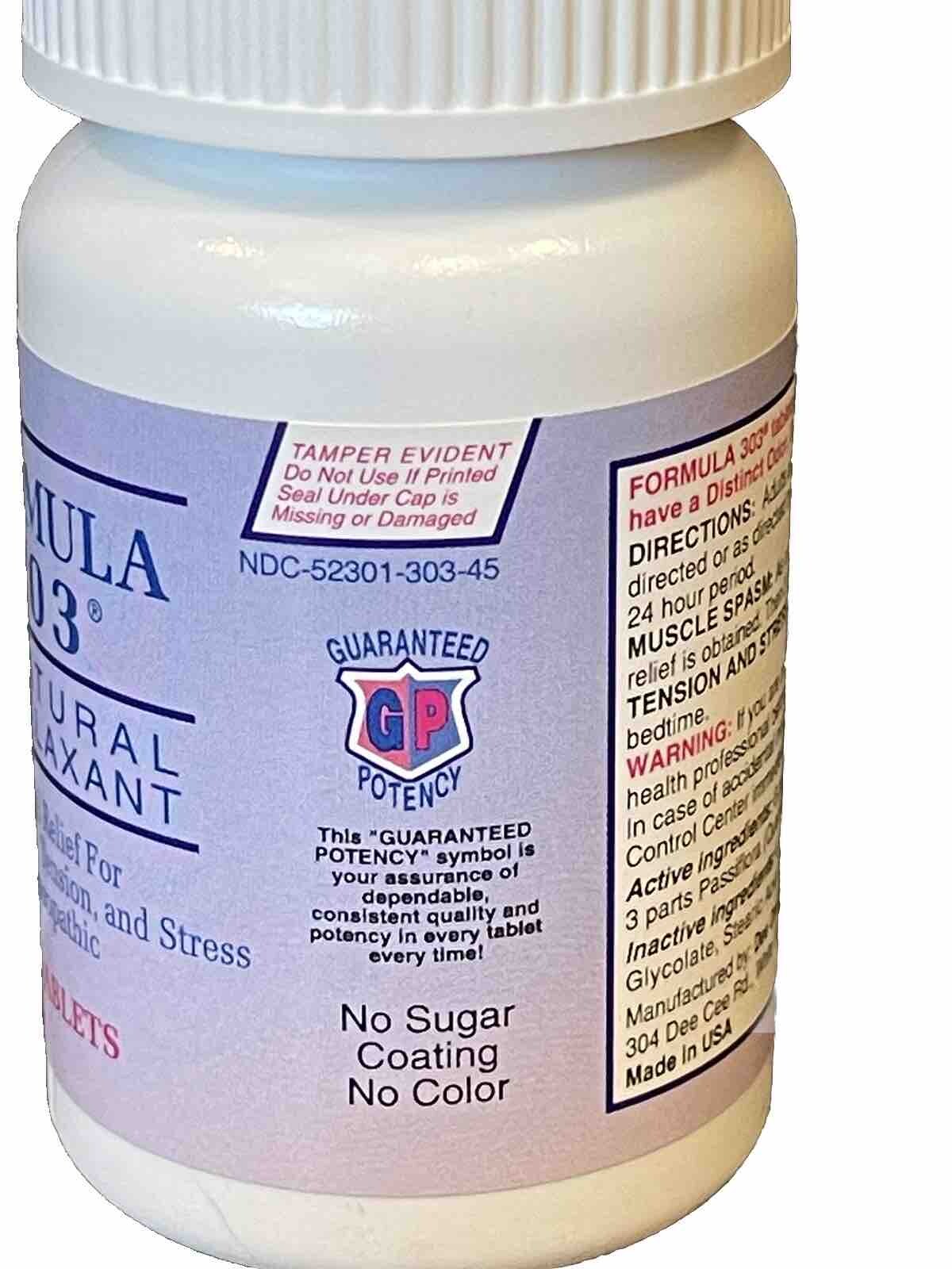 Formula 303 Maximum Strength Natural Muscle Relaxant Spasms Cramps 60Tb ...