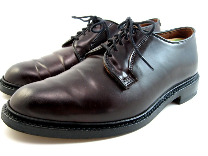 Allen Edmonds "LEEDS" SHELL CORDOVAN Derby Plain-Toe 8.5 EEE Burgundy ...