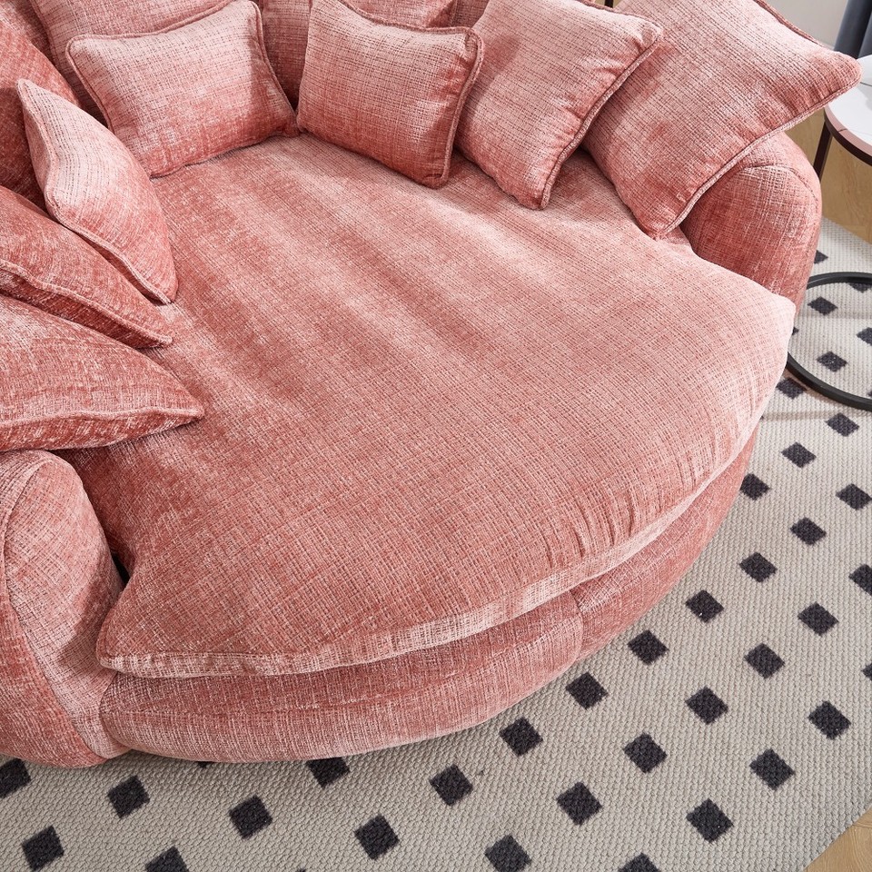 Modern 81.1"W Oversized Round Chaise Lounge Sofa Fluffy Bean Bag Cloud ...