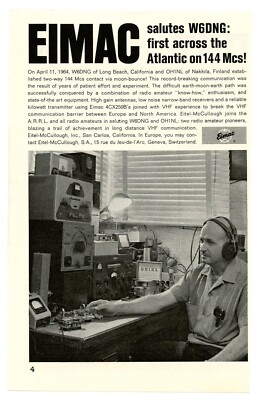 QST Ham Radio Magazine Ad First Across the Atlantic on 144Mcs! EIMAC (4 ...