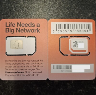 UK Three 3 Sim Card Prepaid 4G SIM United Kingdom | eBay