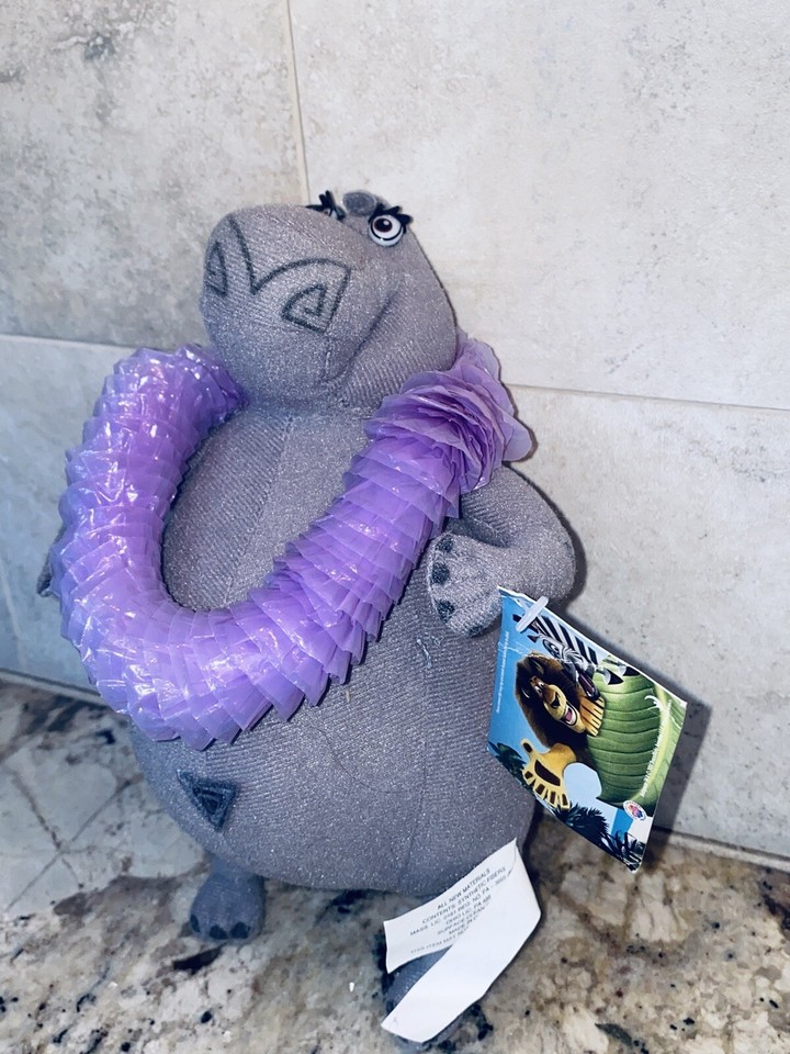 Gloria Hippo Nanco Plush Purple Ruffle Collar Lei Dreamworks 9” Doll ...