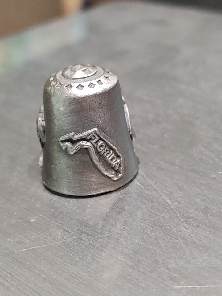 Vtg Nicholas Gish Pewter Souvenir Thimble; Florida, Palm Tree, Pelican ...