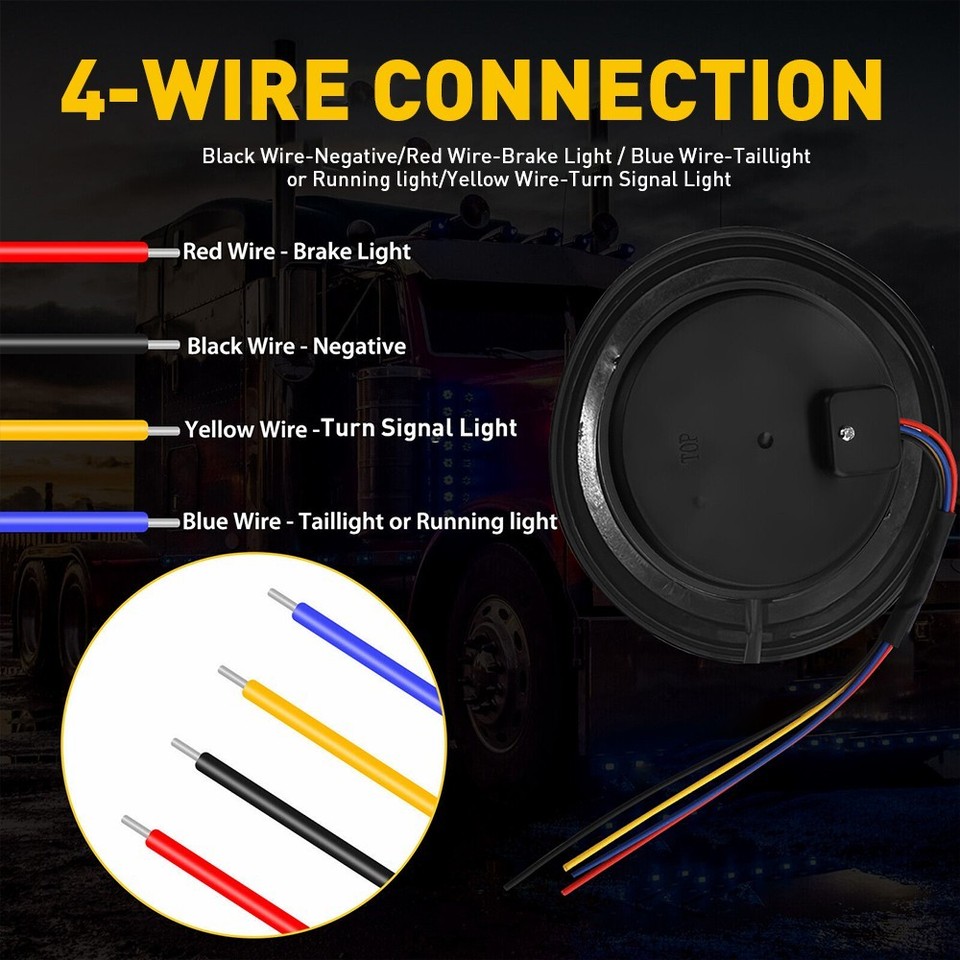 8X 4" Round Amber+Red LED Indicator Stop Brake Blinker Lights Reverse ...