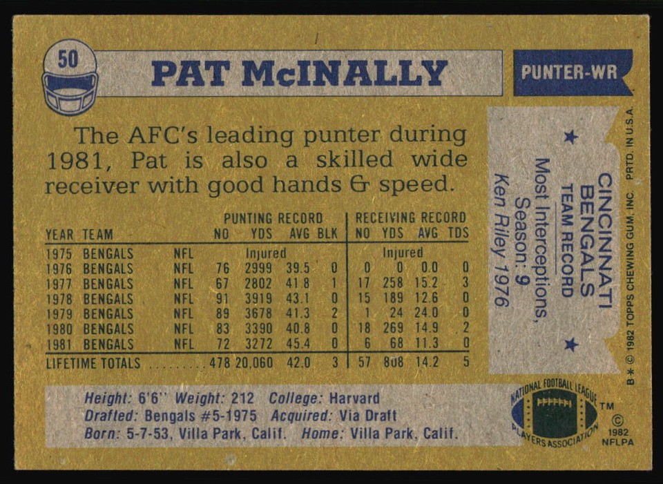 1982 Topps Pat McInally #50 Cincinnati Bengals | eBay