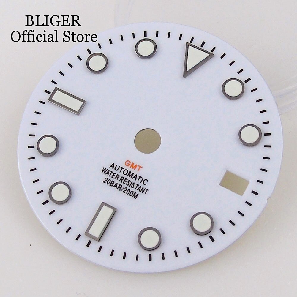BLIGER Luminous White/Black 29mm Watch Dial Date Window fit NH34A NH34 ...