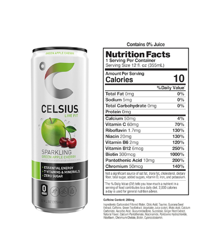 CELSIUS Sparkling Green Apple Cherry Functional Essential Energy Drink ...