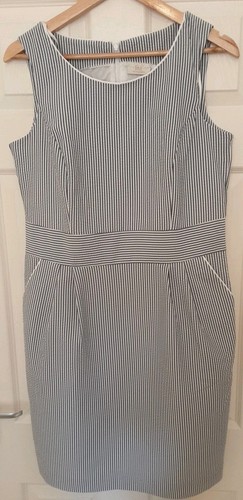 BAF Navy/White Lined Cotton Mix Sleeveless Dress With Pkts Size 14 ...