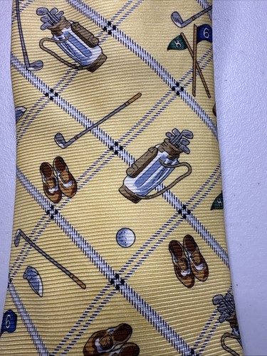 Masters Mens Yellow Striped Neck Tie Logo Golf 100% Silk Flaw | eBay