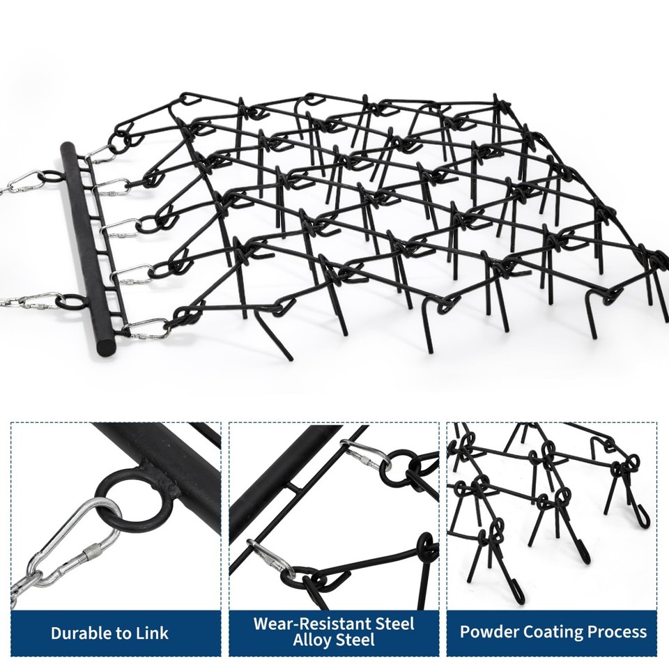 Drag Harrow 5 x 4.5 FT 1/2" Tines for ATV UTVs Lawn Tractors Leveling 1 ...