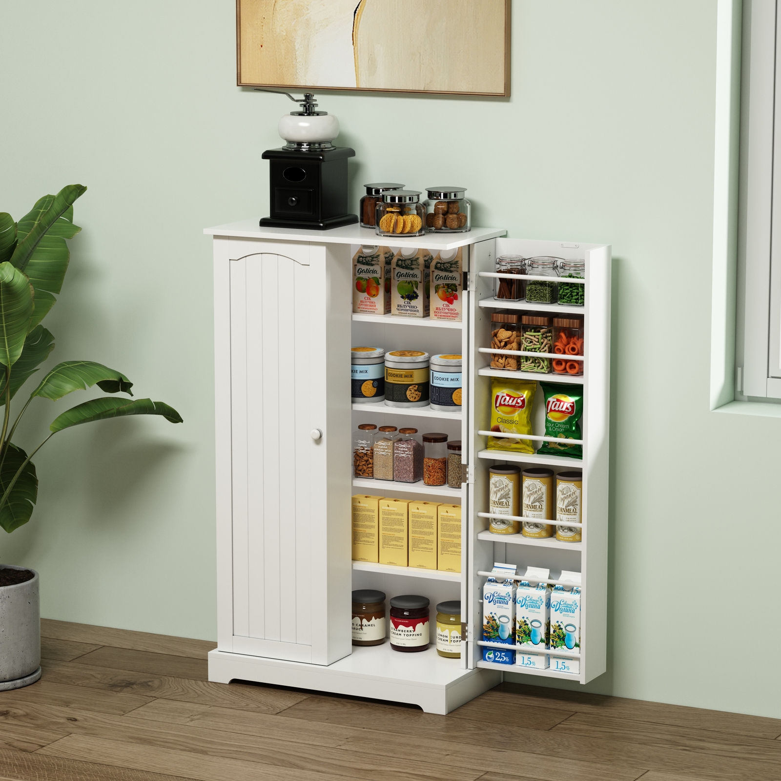 Kitchen Pantry Cupboard Storage Cabinet with 2 Doors and Adjustable ...