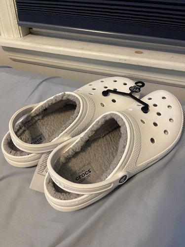 Crocs Classic Comfort Men’s Size 12 US White Fur Lined Clog Fuzzy Warm ...