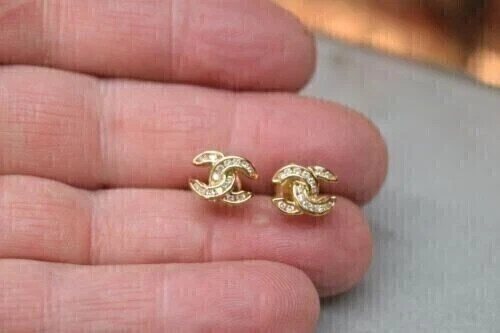 Channel CC Stud Earrings 1.40Ct Round Cut Real Moissanite 14K Yellow ...