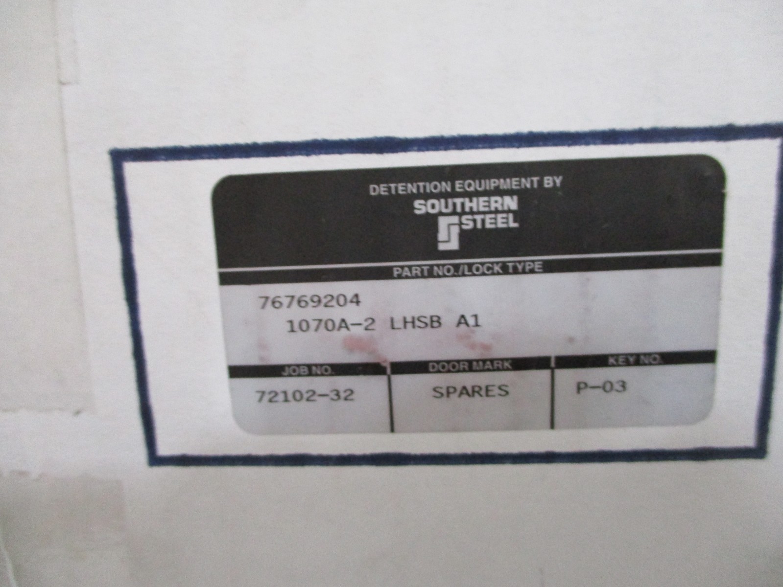 SOUTHERN STEEL 1070A-2 LHSB A1 COMBINATION SPRING & DEADLOCK DOOR JAIL ...