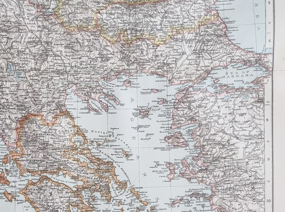 1895 ANTIQUE MAP THE BALKAN PENINSULA DALMATIA ALBANIA RUMELIA WALACHIA ...