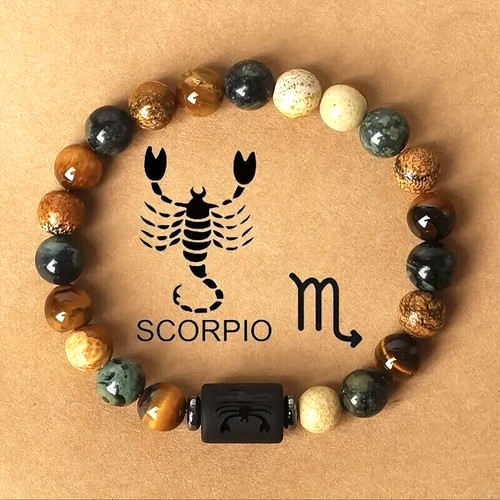 Stylish Zodiac Sign Scorpio Natural Stone Bracelet Tiger Eye Stone Men ...