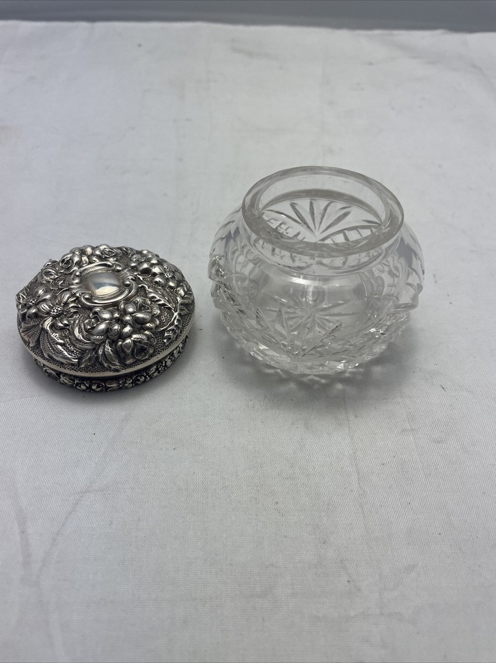Antique Art Nouveau Sterling Woman Lady Hand Cut Crystal Powder Dresser ...