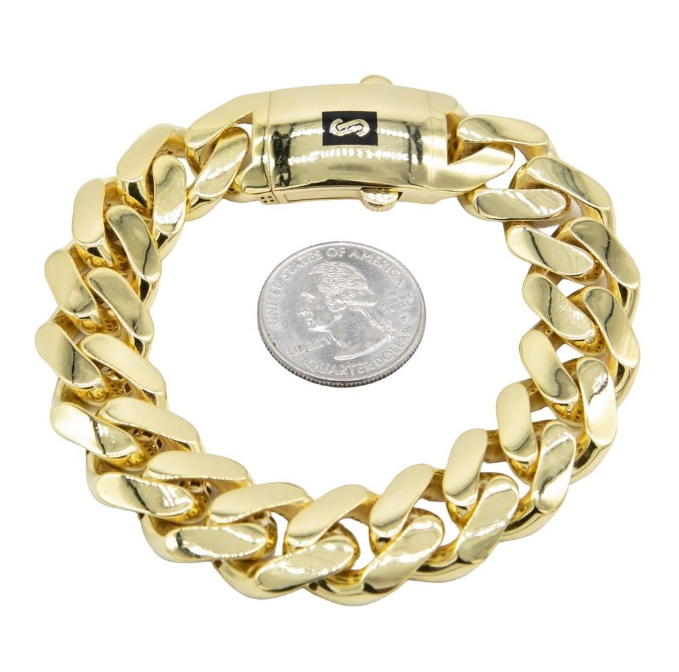 Real 10k Yellow Gold 17mm Miami Cuban Royal Link Plain Box Clasp ...