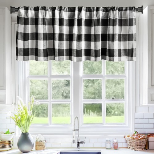 2 Pack Buffalo Check Plaid Window Valances White and Black Light ...
