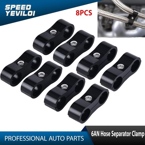8pcs 6AN Hose Separator Clamp for 3/8 Oil/Fuel Hose Line Black Aluminum ...